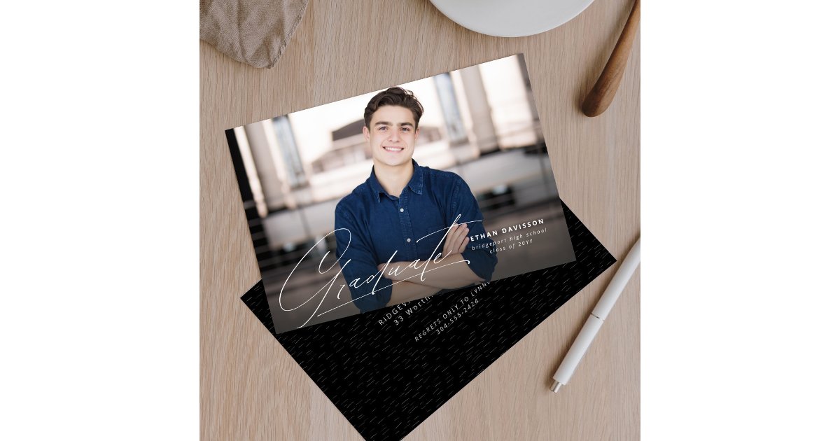 Graduate one photo simple modern script graduation invitation | Zazzle