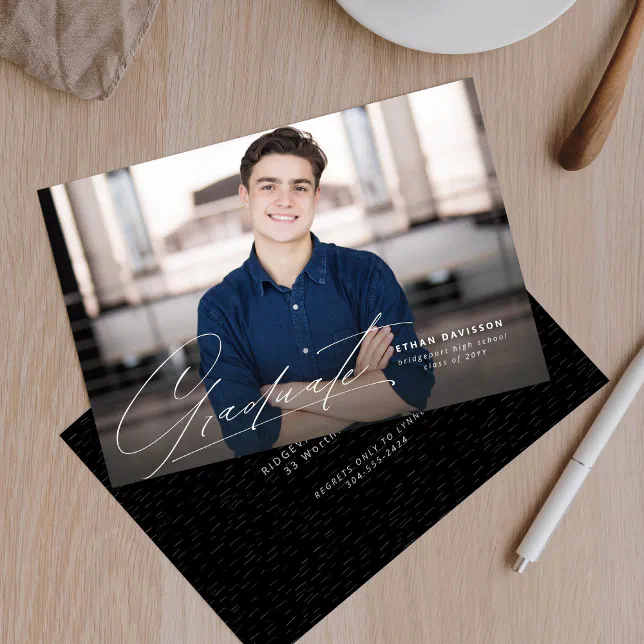 Graduate one photo simple modern script graduation invitation | Zazzle