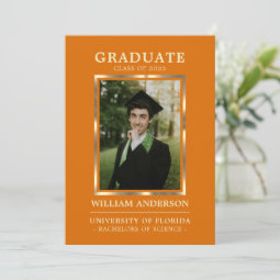 Graduate Orange Gold Frame Class of Year | PHOTO Announcement | Zazzle