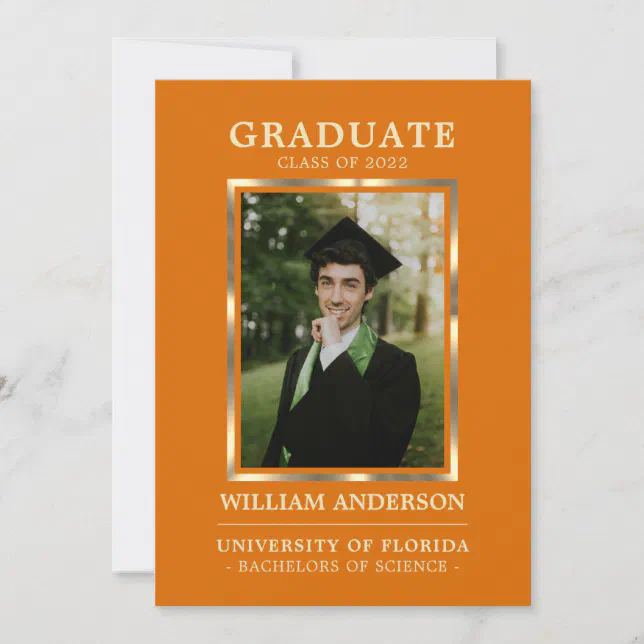 Graduate Orange Gold Frame Class of Year | PHOTO Announcement | Zazzle
