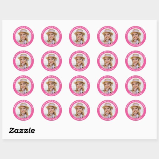 Graduate Personalized Photo Year Pink Graduation Classic Round Sticker ...