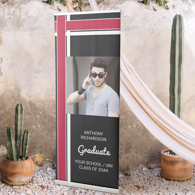 Graduate Photo Black and Red Graduation Retractable Banner | Zazzle