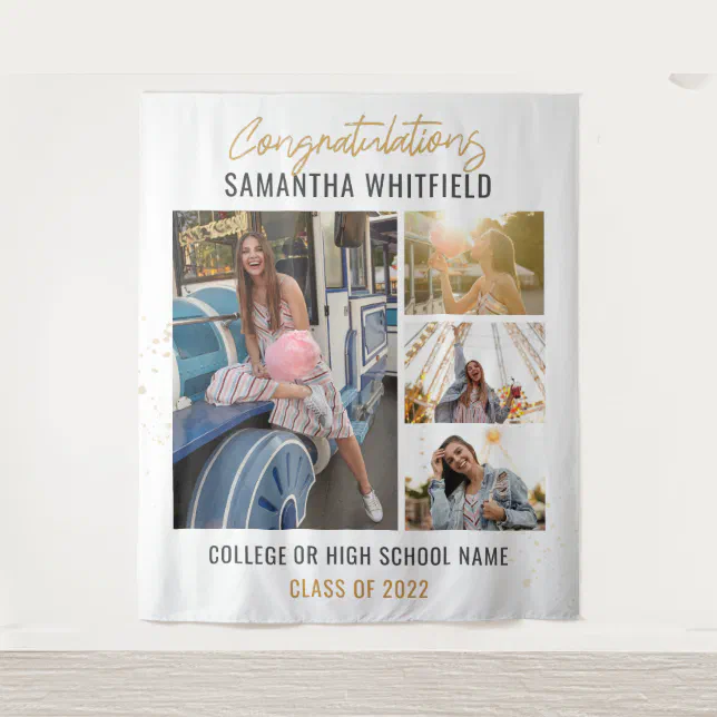 Graduate Photo Collage Modern Graduation Backdrop | Zazzle