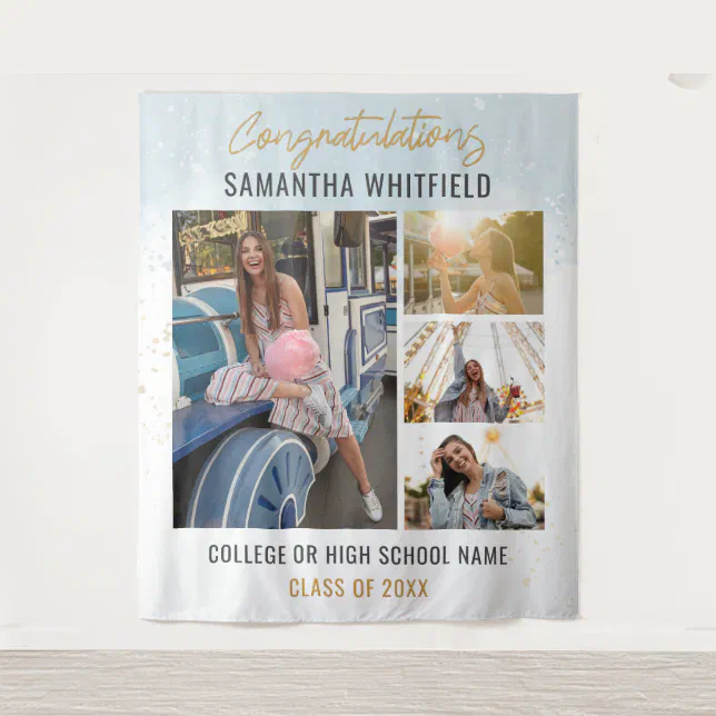 Graduate Photo Collage Modern Graduation Backdrop | Zazzle