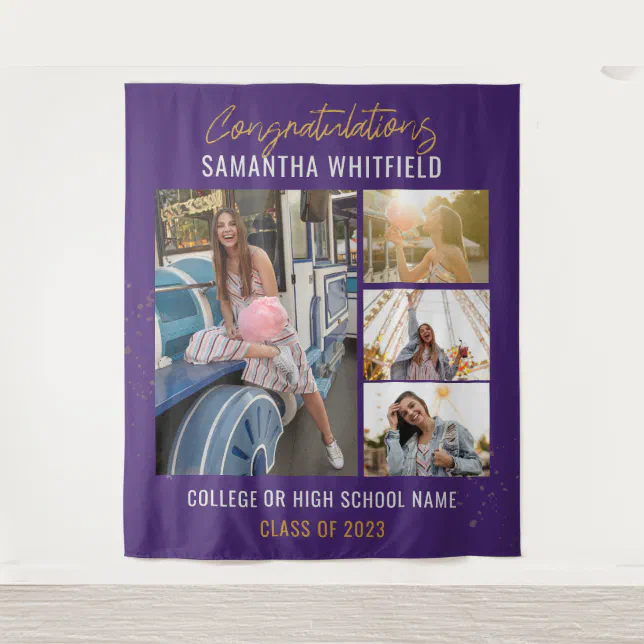 Graduate Photo Collage Purple Grad 2025 Backdrop | Zazzle