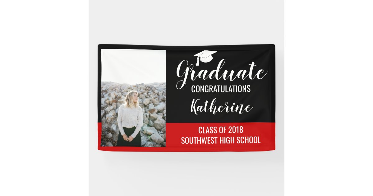 Graduate Photo Congratulations Black Red Banner | Zazzle