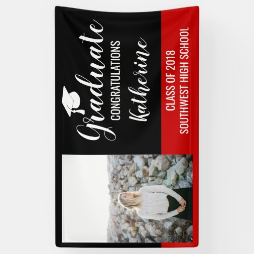 Graduate Photo Congratulations Black Red Banner | Zazzle