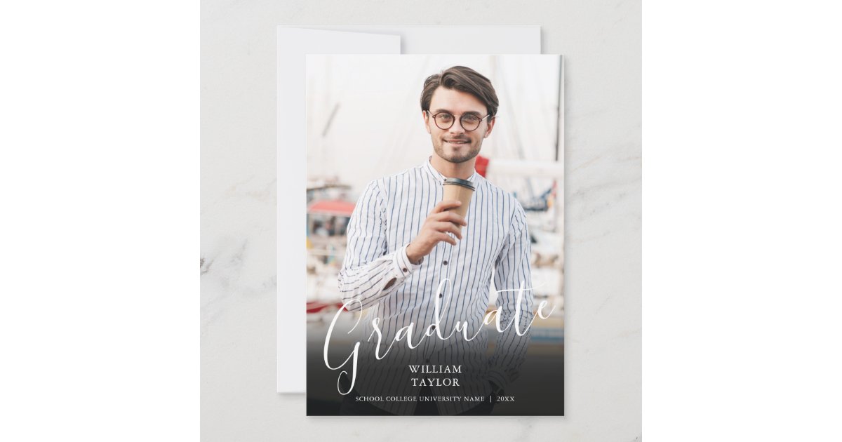 Graduate Photo Elegant Script Graduation Party Invitation | Zazzle