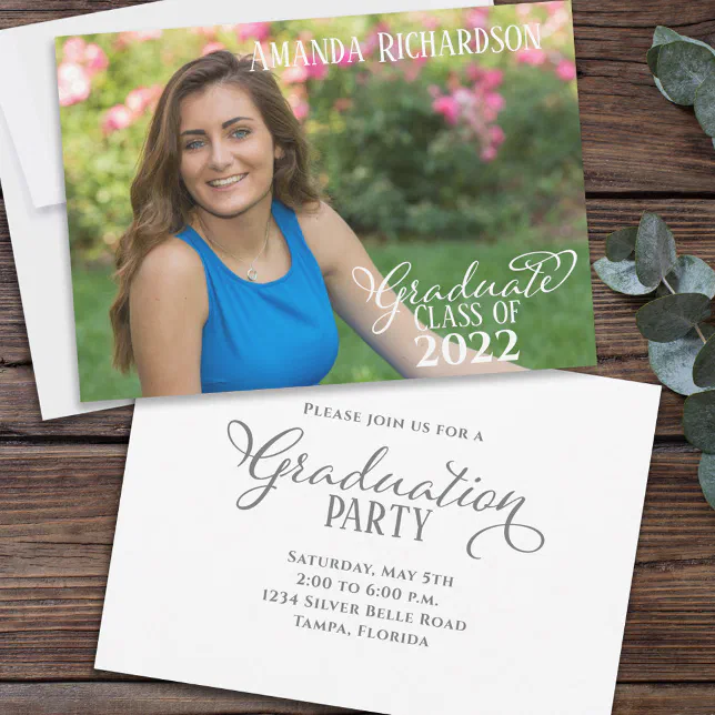 Graduate Photo Minimalist Grad Calligraphy Script Invitation | Zazzle