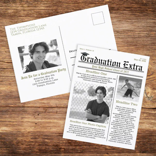 Graduate Photo Modern Simple Trendy Newspaper Postcard | Zazzle