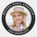 Graduate Photo Name Year Chic Black Graduation Classic Round Sticker ...