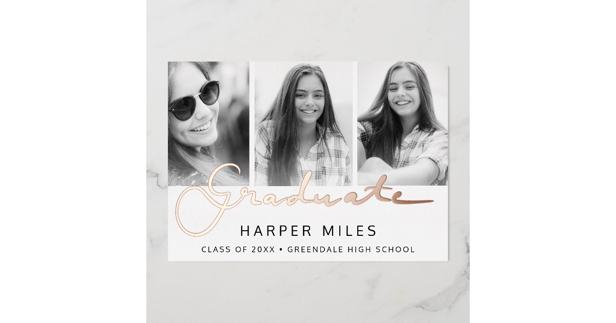Graduate photo rose gold postcard | Zazzle