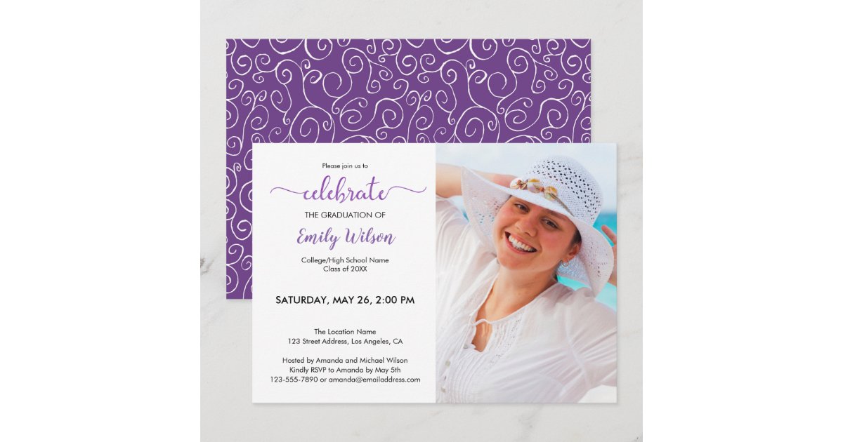 Graduate Photo Violet Pattern Graduation Party Invitation | Zazzle