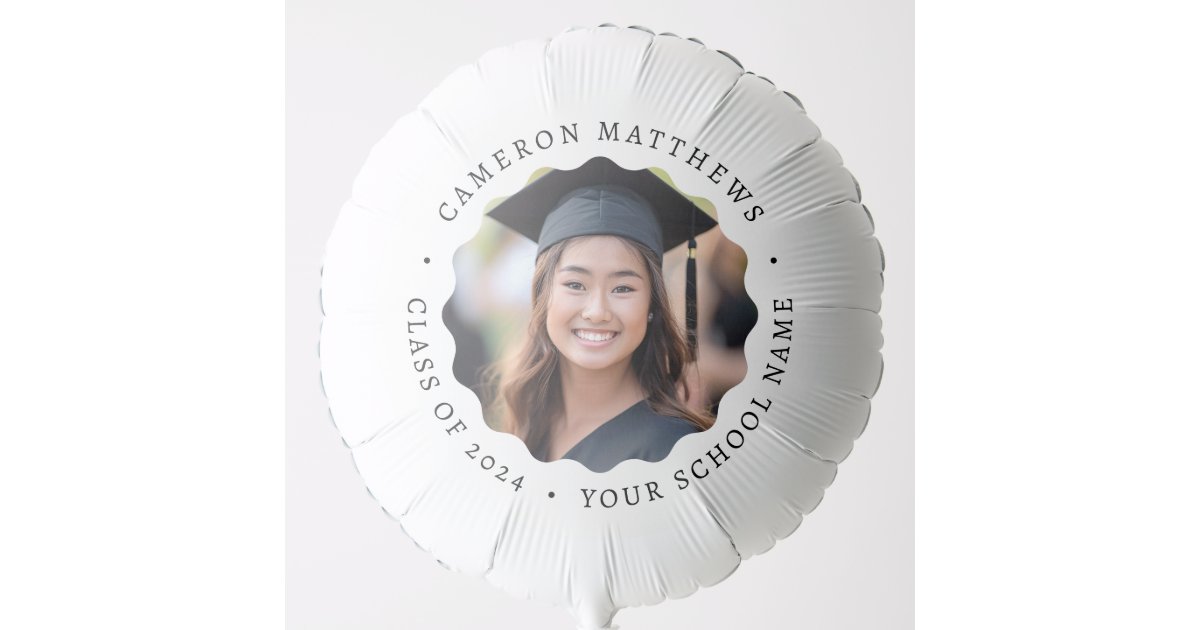 Graduate photo white wavy border graduation balloon | Zazzle