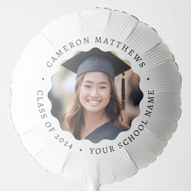 Graduate photo white wavy border graduation balloon | Zazzle