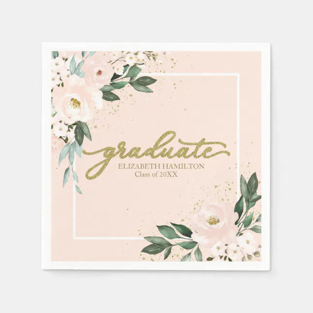 Graduate Pink Blush Floral Graduation Party Napkins | Zazzle