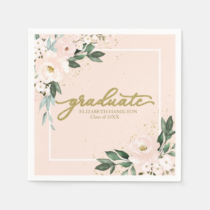 Graduate Pink Blush Floral Graduation Party Napkins | Zazzle.com