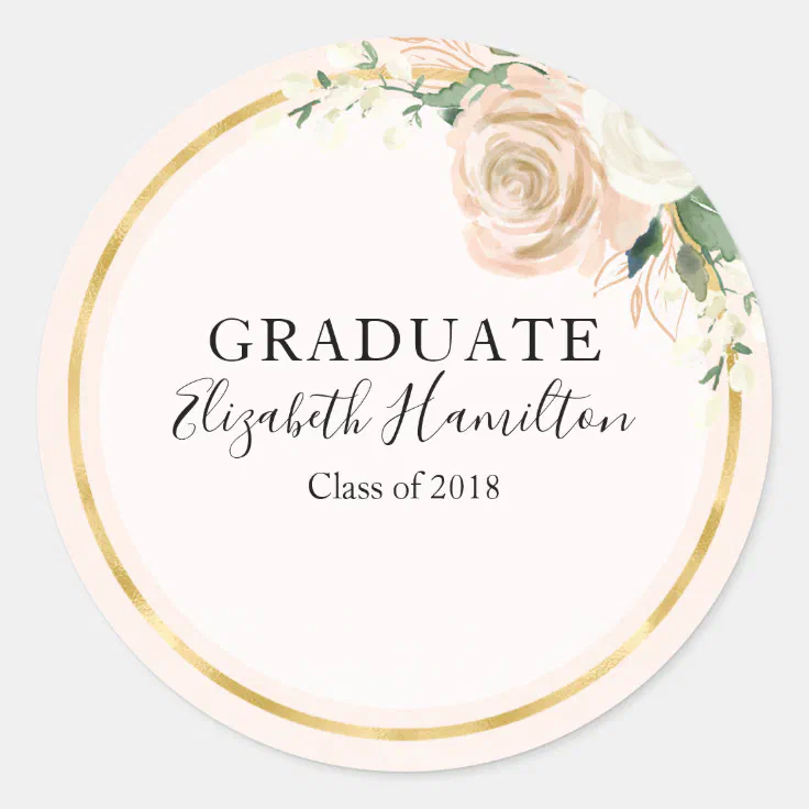 Graduate Pink Blush & Foil Gold Modern Chic Floral Classic Round ...