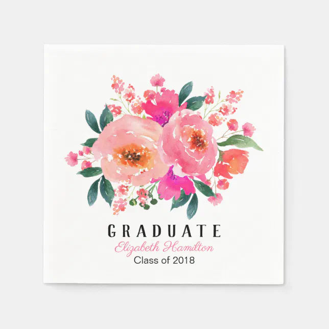 Graduate Pink Floral Bouquet Graduation Party Napkins | Zazzle