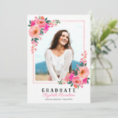 Graduate Pink Floral Frame Graduation Party Photo Invitation | Zazzle
