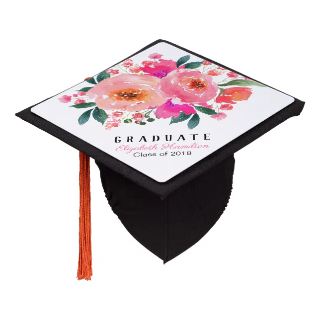 Graduate Pink Floral Watercolor Bouquet Graduation Cap Topper | Zazzle