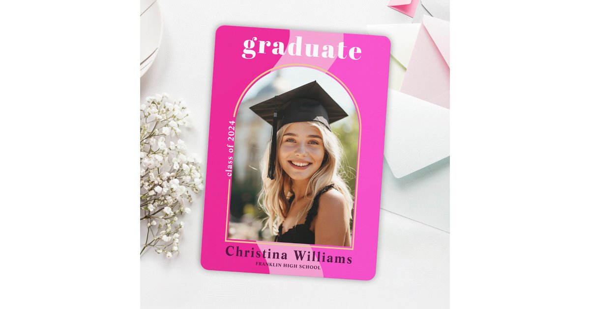 Graduate Pink Modern Photo Graduation Party Invitation | Zazzle
