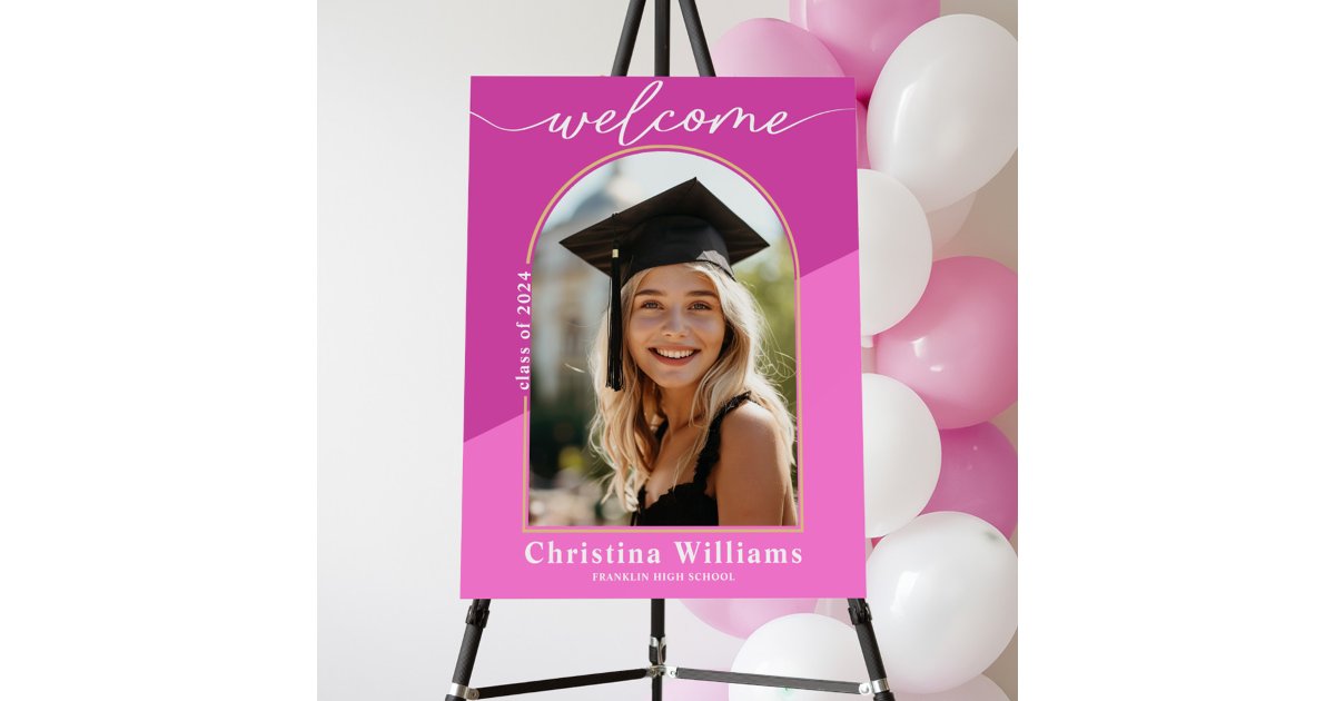 Graduate Pink Modern Photo Graduation Welcome Sign | Zazzle