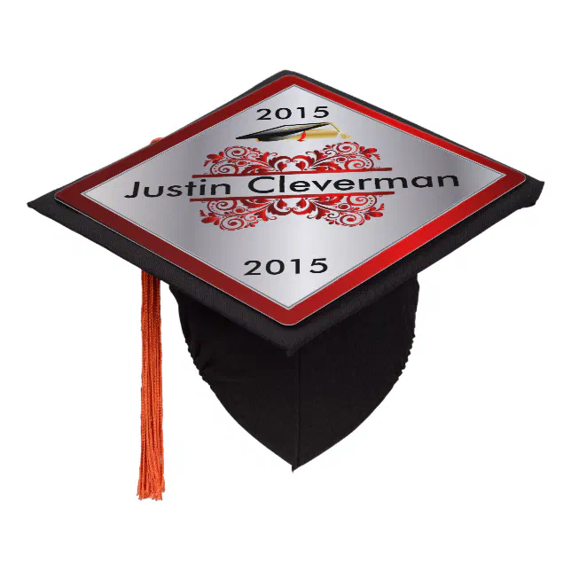 Graduate | Red and Silver | Personalize Graduation Cap Topper | Zazzle