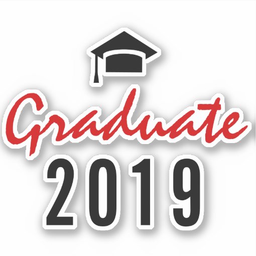 Graduate red, black graduation 2019 handwritten sticker | Zazzle