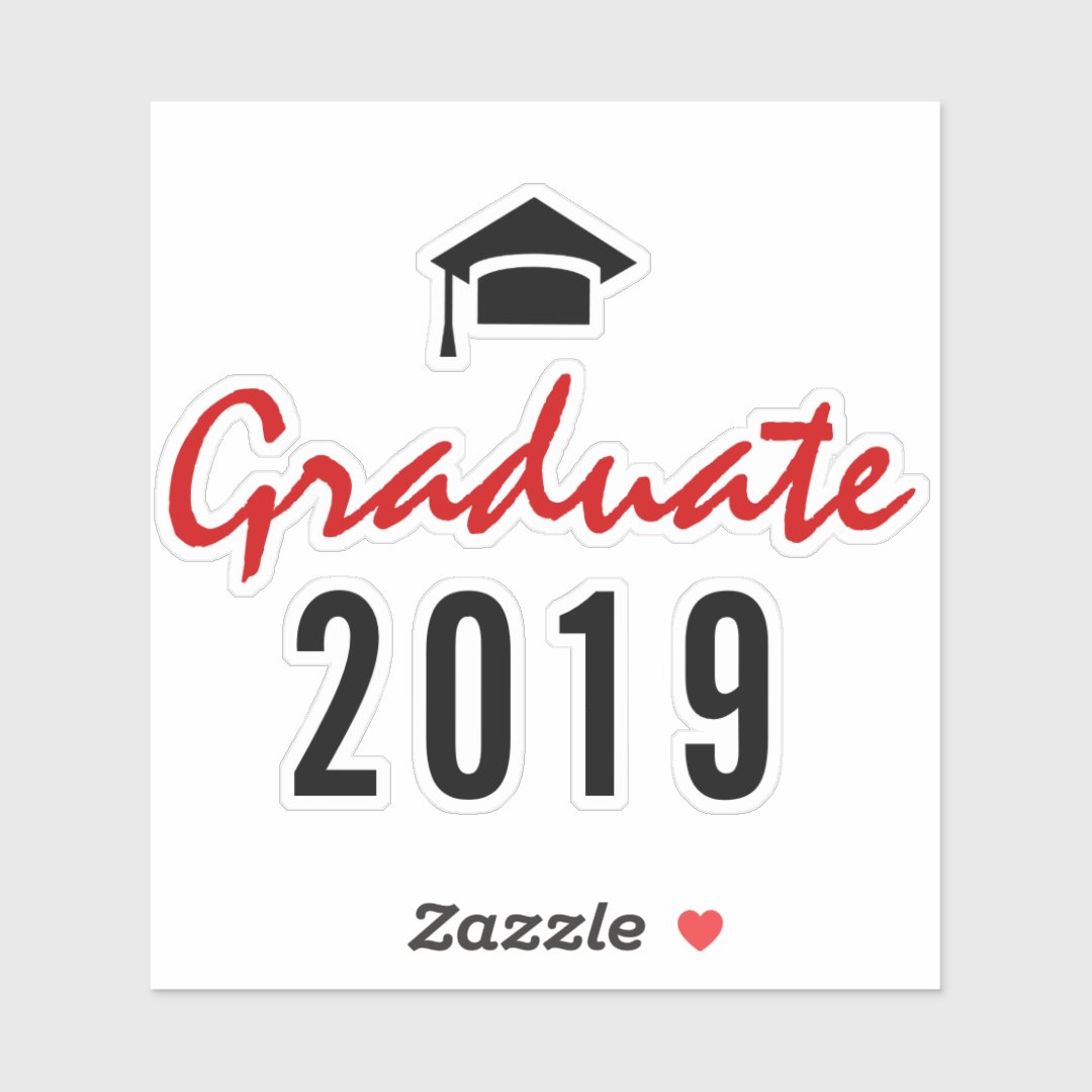 Graduate red, black graduation 2019 handwritten sticker | Zazzle