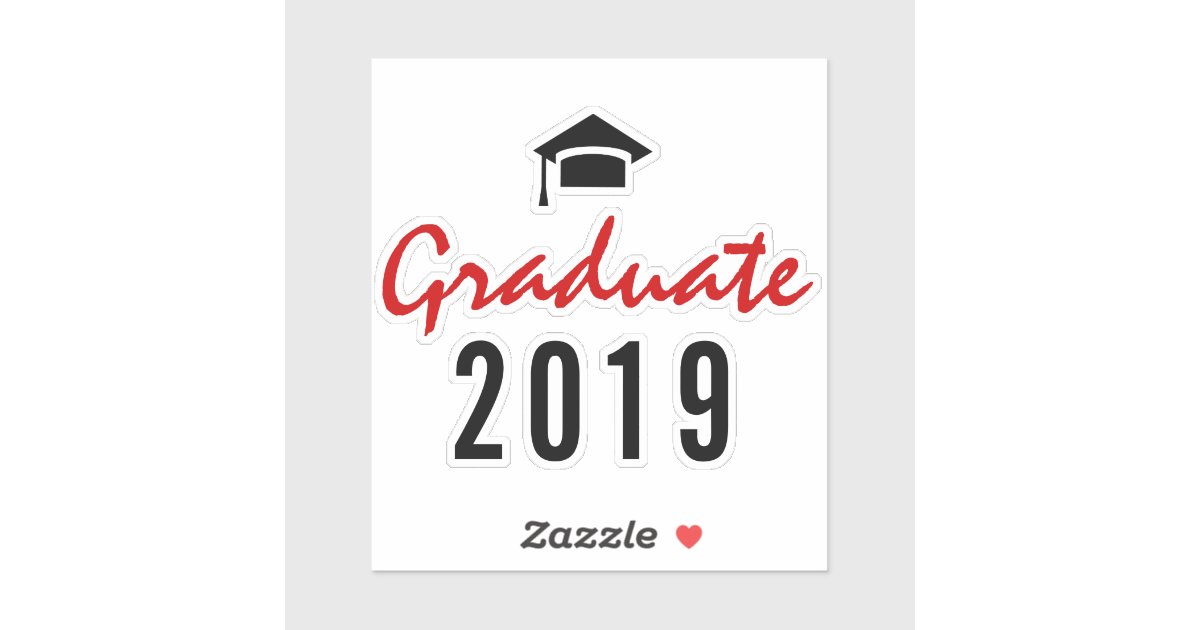 Graduate red, black graduation 2019 handwritten sticker | Zazzle