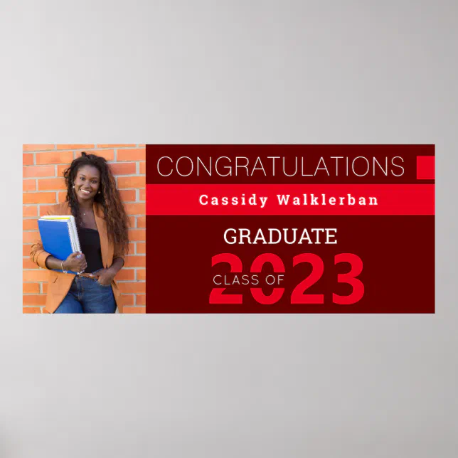 Graduate Red Burgundy Photo Graduation Poster | Zazzle