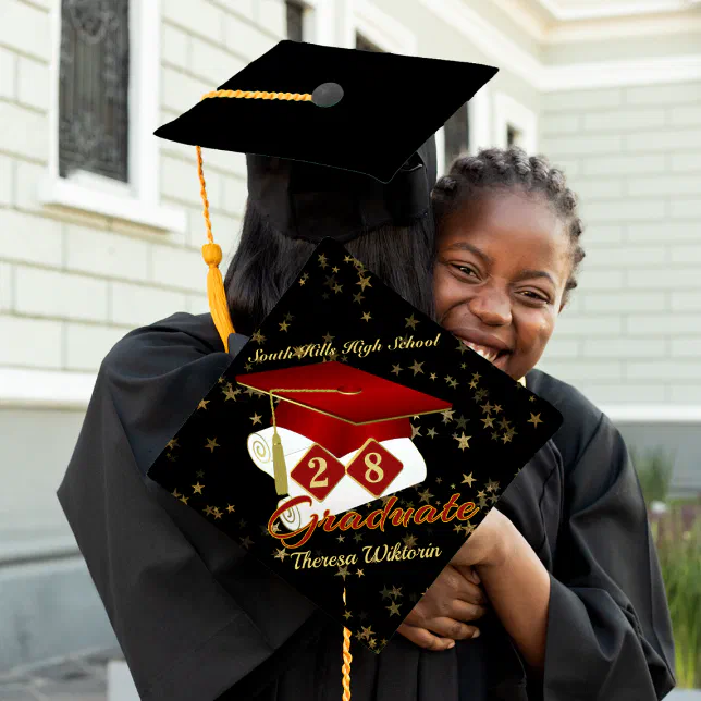 Graduate Red & Gold 20XX Graduation Cap Topper | Zazzle