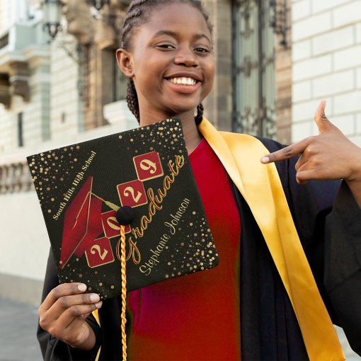 Graduate Red & Gold Graduation Cap Topper | Zazzle