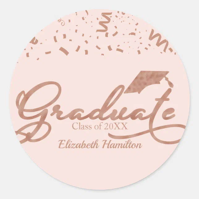 Graduate Rose Gold Foil Graduation Party Pink Classic Round Sticker ...