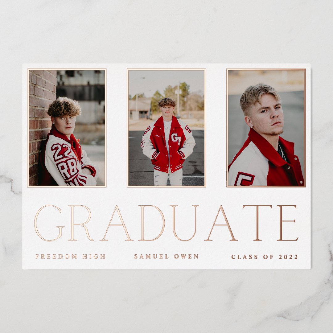 GRADUATE Rose Gold Foil Photo Frames Announcement | Zazzle