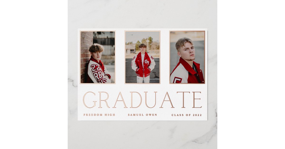 GRADUATE Rose Gold Foil Photo Frames Announcement | Zazzle