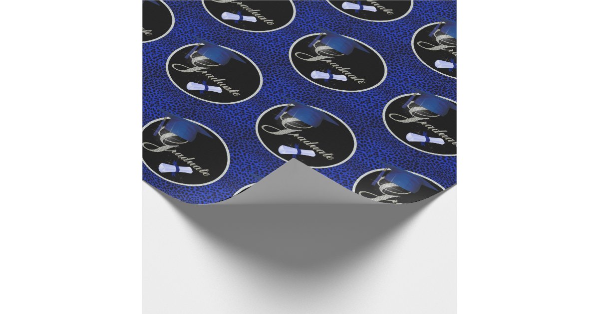 Graduate Royal Blue Cheetah Print with Black Wrapping Paper | Zazzle.com