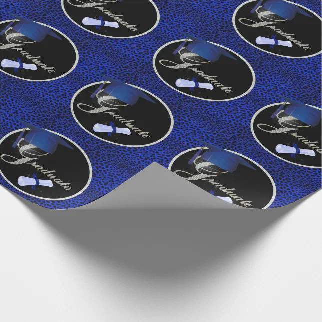 Graduate Royal Blue Cheetah Print with Black Wrapping Paper | Zazzle