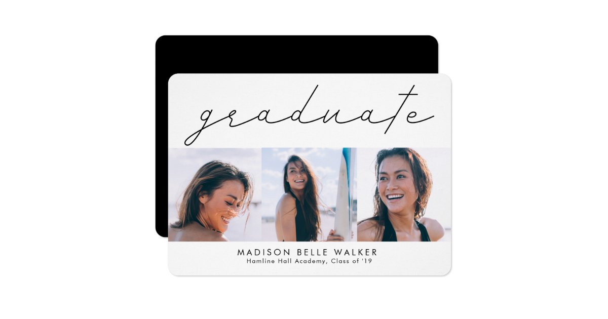 Graduate Script 3 Photo Graduation Announcement | Zazzle.com