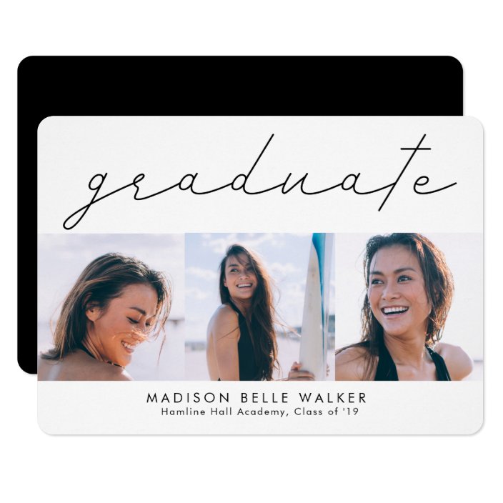 Graduate Script 3 Photo Graduation Announcement | Zazzle.com