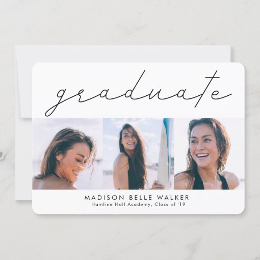 Graduate Script 3 Photo Graduation Announcement | Zazzle