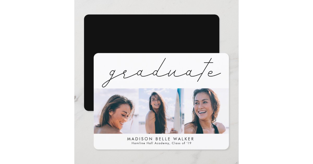 Graduate Script 3 Photo Graduation Announcement | Zazzle