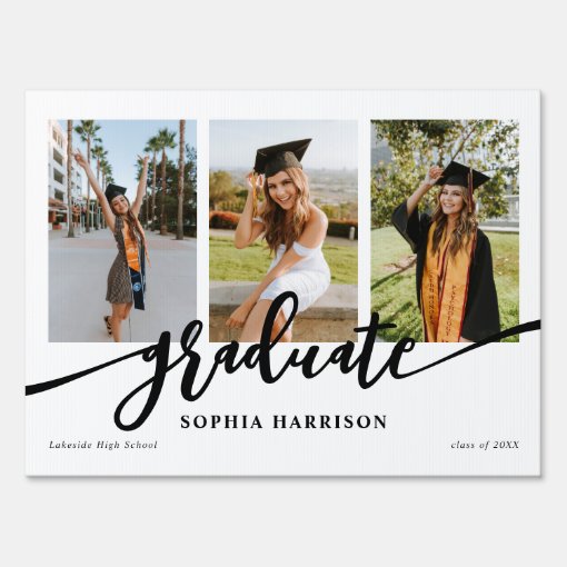 Graduate Script 3 Photos Graduation Sign | Zazzle