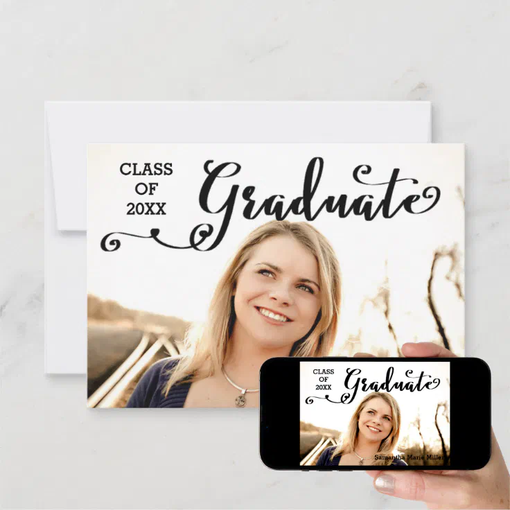 Graduate Script - 3x5 Graduation Announcement | Zazzle