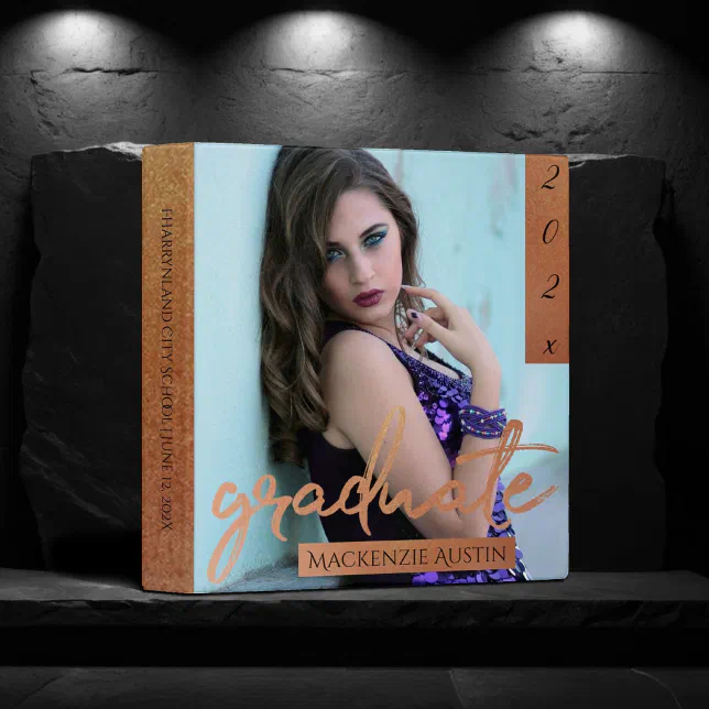 Graduate Script | Copper Brush Grad Photo Album 3 Ring Binder | Zazzle