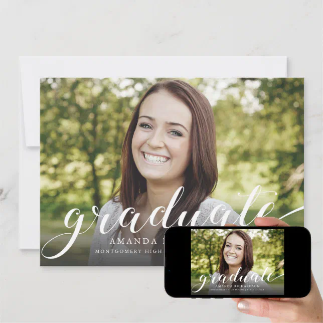Graduate Script, Graduation announcement | Zazzle