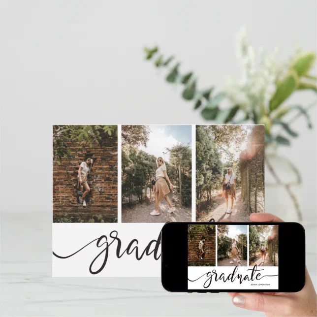 Graduate Script Three Photos Graduation Party Invi Invitation | Zazzle