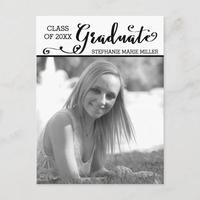 Graduate Script Vertical - Postcard Announcement | Zazzle