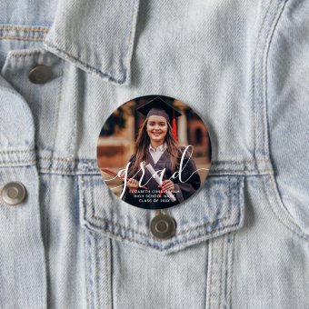 Graduate Simple Modern Script Classic Photo Button | Zazzle